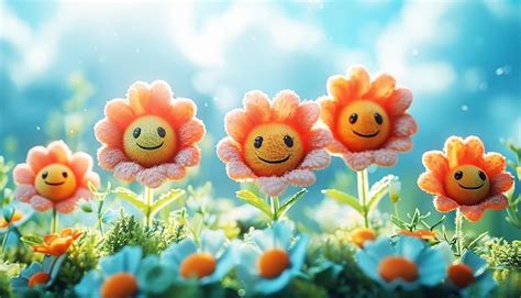 Premium Photo 3d Animation Cartoon Happy Spring Flowers Smiling