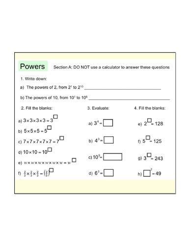 Two Lessons On Index Laws Positive Integers Teaching Resources
