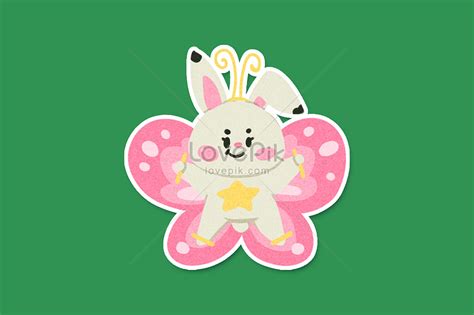 Hand Drawn Cartoon Notebook Sticker Material Maliit Na Kuneho Na May Mga Pakpak Larawan Numero