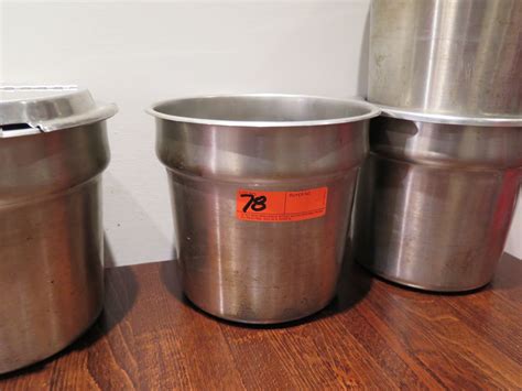 Qty 4 Stainless Steel Soup Insert Containers W 3 Lids Oahu Auctions