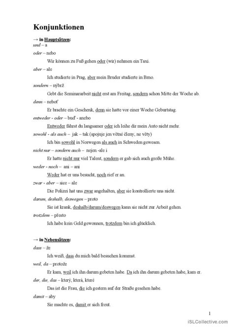 Konnektoren grammatikerklärungen Deutsch DAF Arbeitsblätter pdf doc