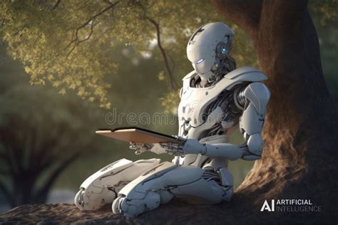 Ai Artificial Intelligence Robot Reading A Book Generative Ai Stock Illustration