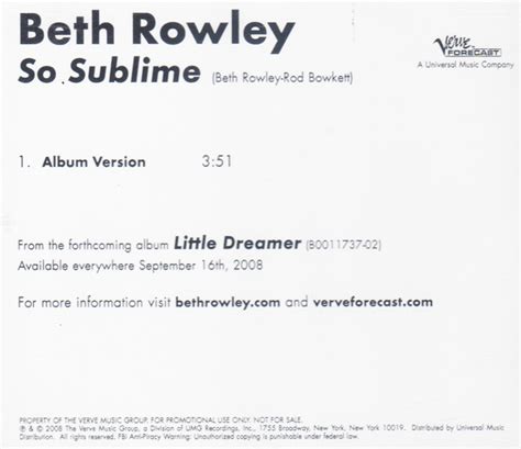 Beth Rowley So Sublime 2008 Cd Discogs