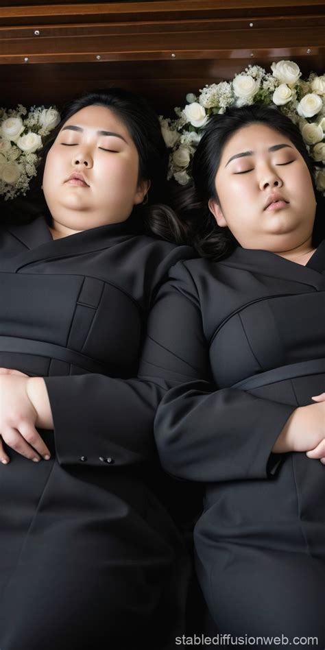 Two Japanese Overweight Identical Twin Sisters Lying Side By Side In