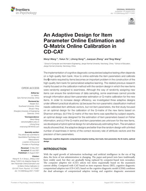 Pdf An Adaptive Design For Item Parameter Online Estimation And Q