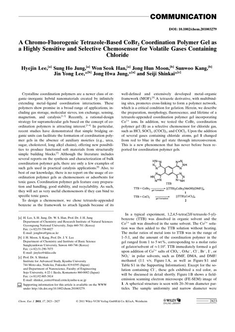 Pdf A Chromo Fluorogenic Tetrazole Based Cobr2 Coordination Polymer