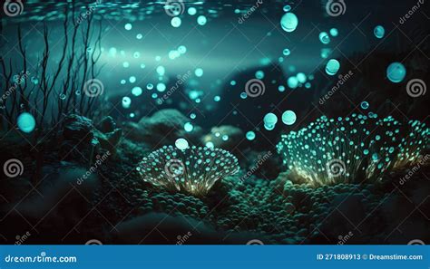 Algas Submarinas Y Corales Peces Bioluminiscentes En Acuario Bajo El