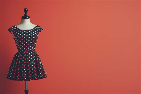 Polka Dot Dress On A Mannequin Against A Red Wall Premium Ai