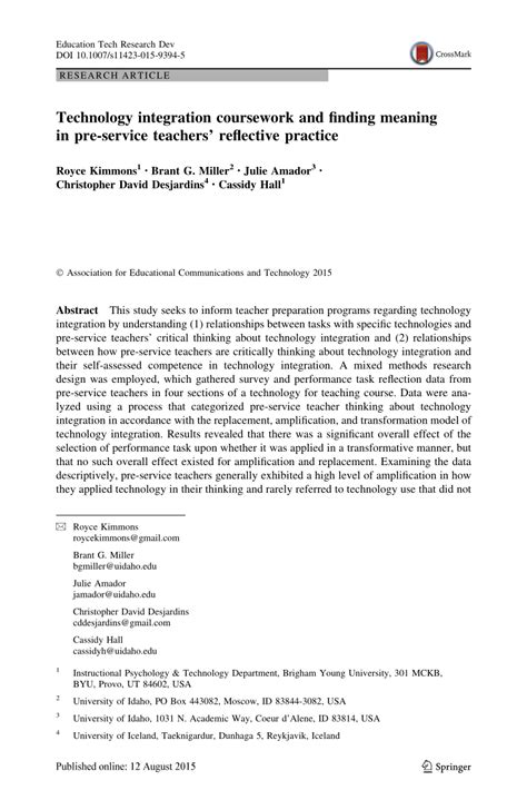 Pdf Technology Integration Coursework And Finding Meaning In Pre Service Teachers Reflective