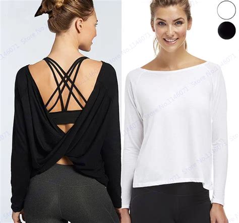 Black Long Sleeve Fitness Yoga Shirts White Reversible Running Gym T