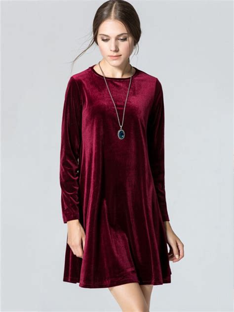 Women Long Sleeve Gold Velvet Long Sleeve Pure Color Elegant Dress