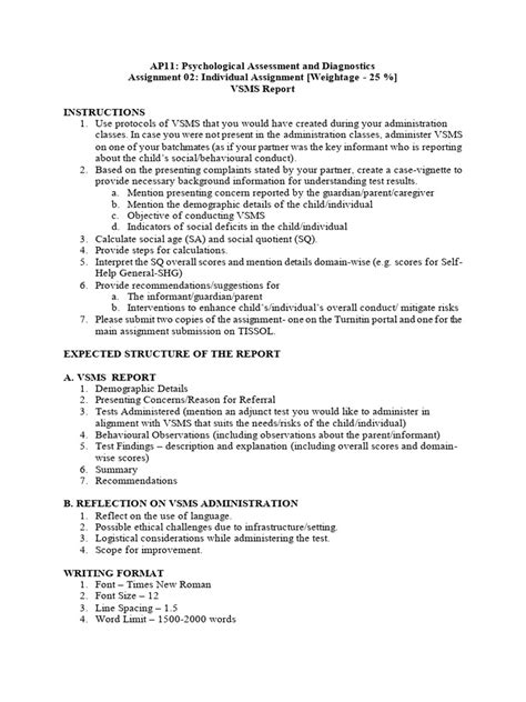 Ap11 Vsms Report Pdf Psychology Psychological Concepts