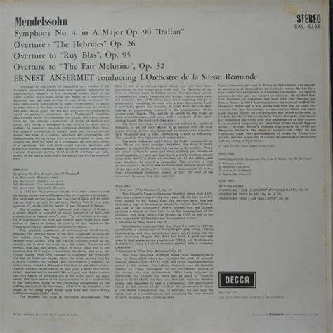 Mendelssohn Symphony No4 In A Op90 “italian” Overtures “the