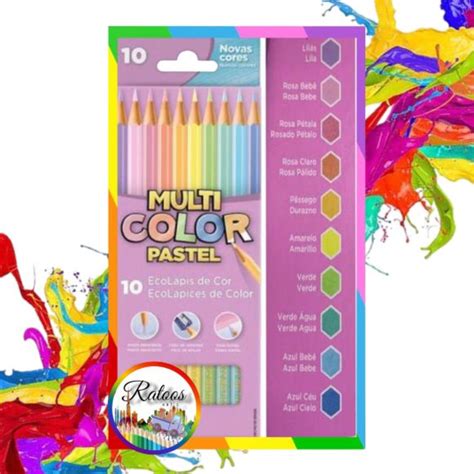 Lápis de Cor Multicolor Tons Pastéis Cores Elo