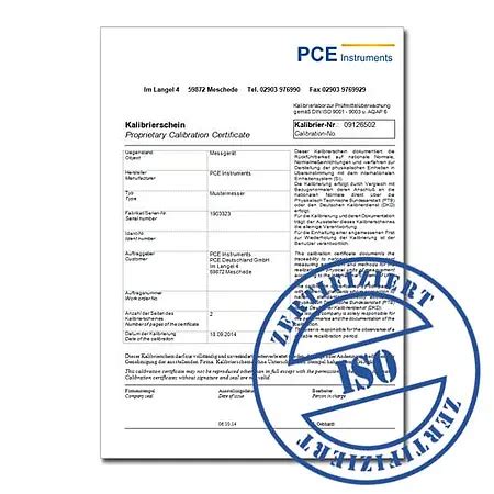 Iso Calibration Certificate Cal Vm Hawb Pce Instruments