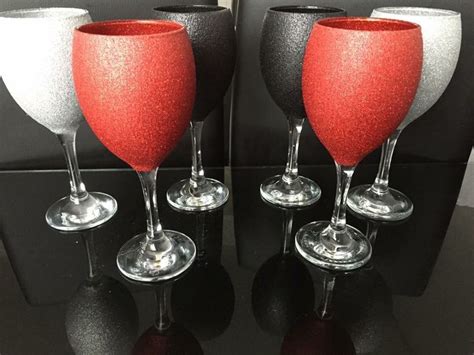 Black Red And Silver Glitter Wine Glasses Glitter Wine Glasses