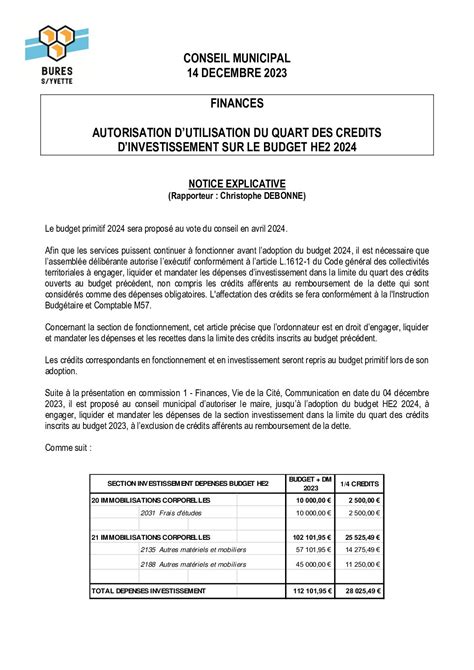 Calaméo NOTICE PROJETDELIB Autorisation D utilisation Du Quart Des Crédits Budget HE