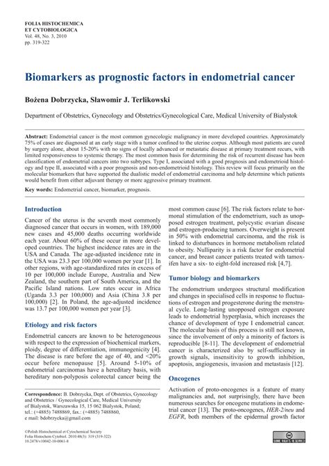 Pdf Biomarkers As Prognostic Factors In Endometrial Cancer