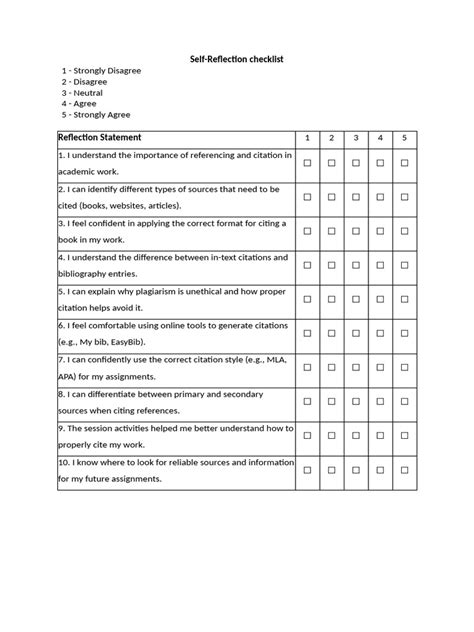 Self Reflection Checklist Referncing Pdf