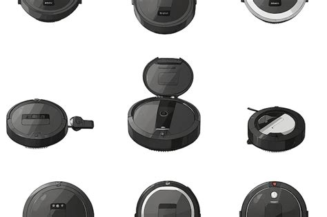 Robot Vacuum Cleaner Black From Different Sides Color Vector