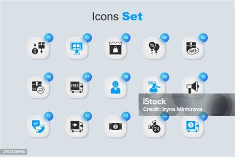 전화 24 시간 지원 무료 배달 서비스 온라인 쇼핑 화면 장갑차 메가폰 세금 골판지 상자 및 행복한 고객 아이콘을 설정합니다 벡터 24에 대한 스톡 벡터 아트 및 기타