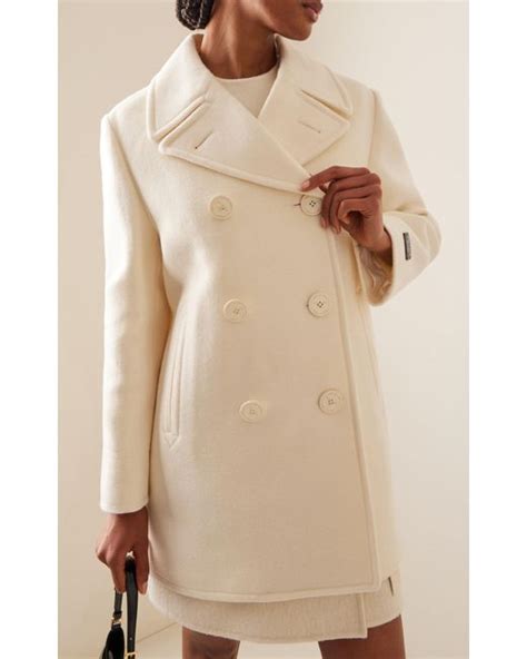 Prada Double Breasted Wool Peacoat In Natural Lyst