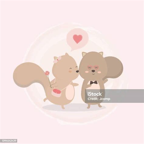 다람쥐 두 마리가 서로 뺨에 키스합니다 원 모양 주위 행복한 발렌타인 데이 인사말 카드 인쇄 디자인 배너 포스터 전단지 템플릿에