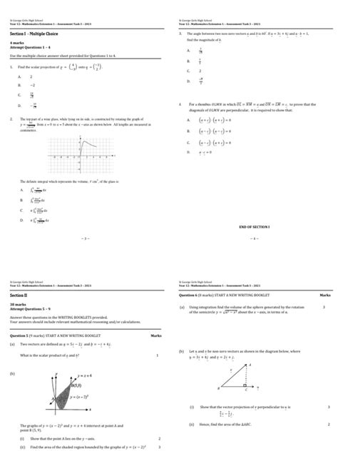 Section I Multiple Choice 4 Marks Attempt Questions 1 4 Pdf Euclidean Vector Area