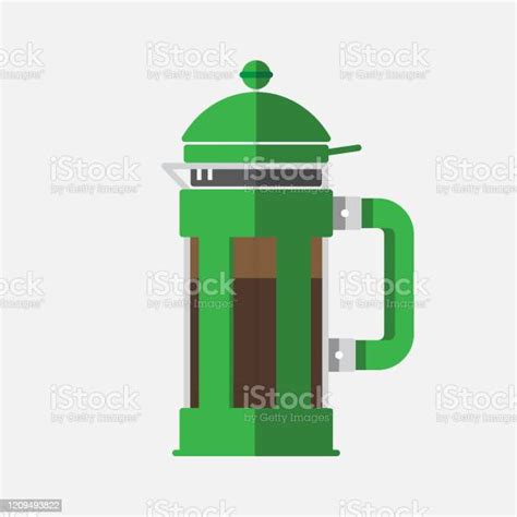 녹색 색 커피 프렌치 프레스 흰색 배경에 고립 된 평면 디자인 일러스트 레이터 건강관리와 의술에 대한 스톡 벡터 아트 및 기타 이미지 건강관리와 의술 기계류 끓음