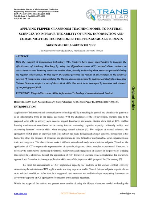 Pdf Applying Flipped Classroom Teaching Model To Natural Sciences To Improve The Ability Of