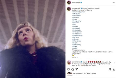 المغنية النرويجية أرورا تنشر قائمة منتجات المقاطعة تضامنا مع غزة خبر في الفن