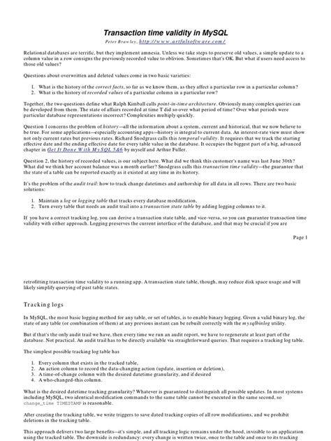 Transaction Time Validity In Mysql Pdf Database Transaction Databases