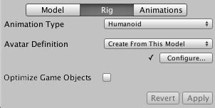 아바타 설정 Configuring the Avatar Unity 매뉴얼