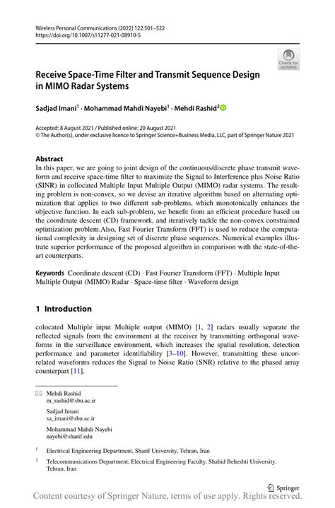 Receive Space Time Filter And Transmit Sequence Design In Mimo Radar Systems Request Pdf