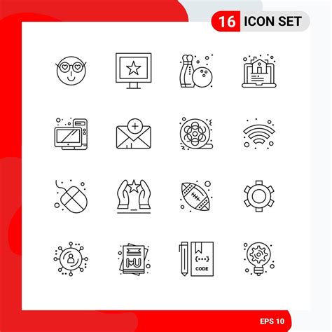 user interface pack of 16 basic outlines of hardware computer bowling online house editable