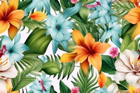 Premium Photo Tropical Flowers And Leaves On A White Background