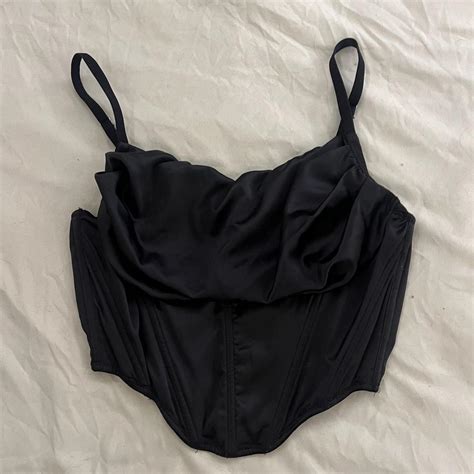 Black Bustier Crop Top 💗 Black Satin With Cowl Depop