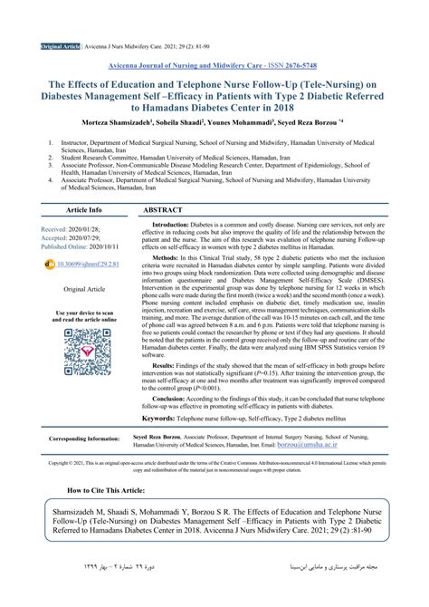 Pdf The Effects Of Education And Telephone Nurse Follow Up Tele Nursing On Diabestes