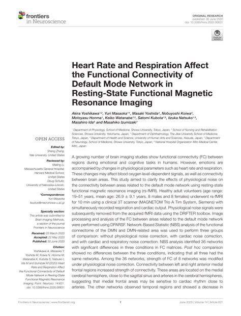 Pdf Heart Rate And Respiration Affect The Functional Connectivity Of Default Mode Network In