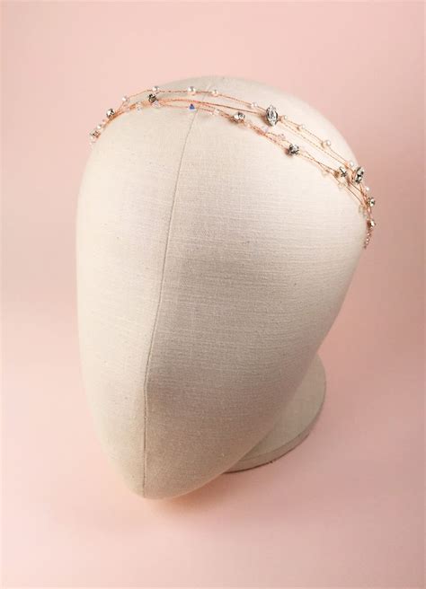 Bridal Rose Gold Hair Vine Wedding Pearl Crystal Headband Etsy