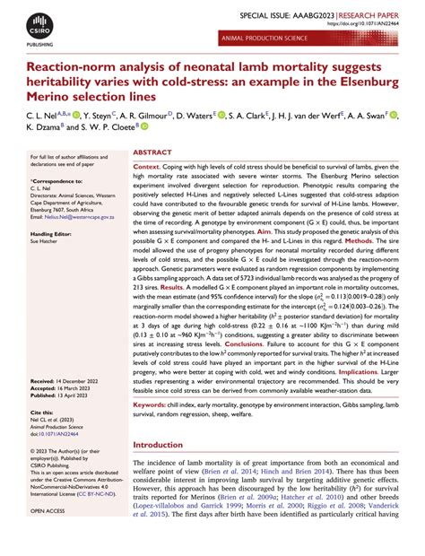 Pdf Reaction Norm Analysis Of Neonatal Lamb Mortality Suggests Heritability Varies With Cold