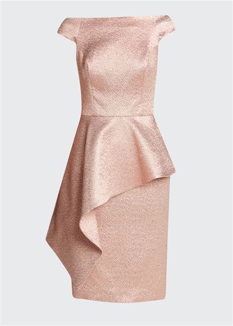 Rickie Freeman For Teri Jon Metallic Textured Jacquard Asymmetric