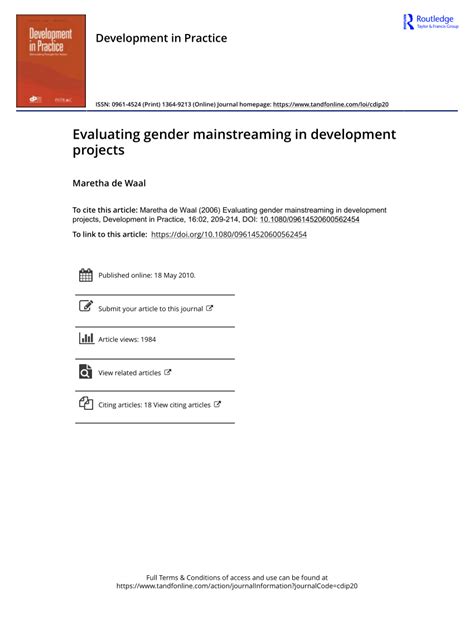Pdf Evaluating Gender Mainstreaming In Development Projects