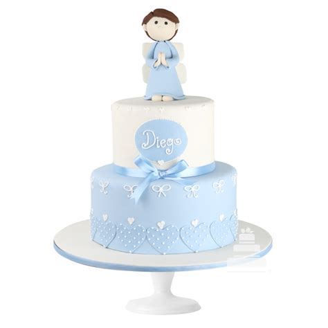 Pastel decorado con niño angelito ideal para bautizo o comunión