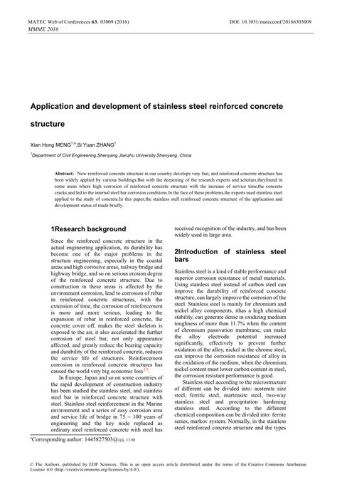 Pdf Application And Development Of Stainless Steel Reinforced Concrete Structure