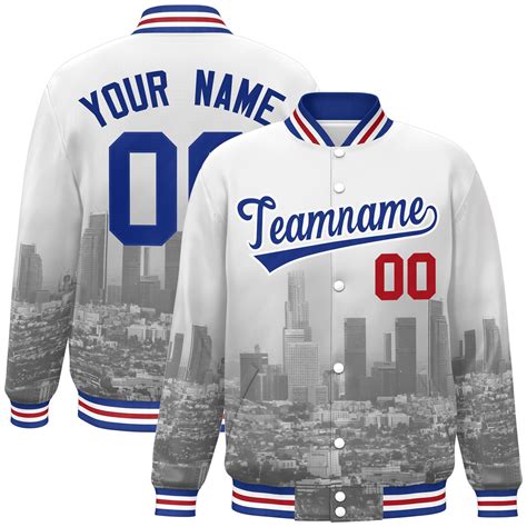 Custom White Royal Los Angeles City Connect Track Varsity Jacket