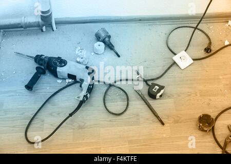 Place Of Electric Socket Repair Process With Drill Stock Photo Alamy