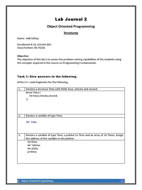 Lab Journal 2 Object Oriented Programming Pdf Pointer Computer