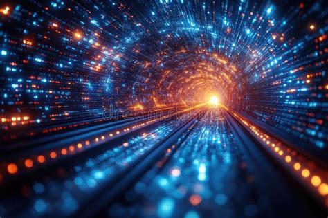 Futuristic Digital Tunnel Glowing Neon Lights And Data Stream Stock Illustration Illustration