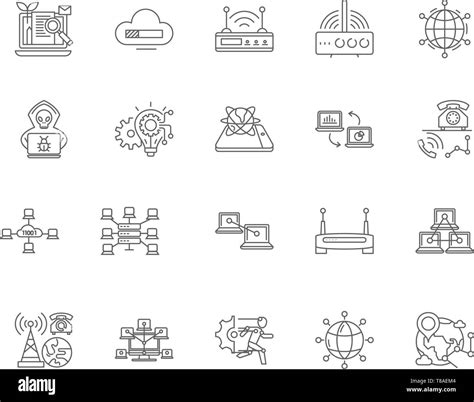 Computer Network Services Line Icons Signs Vector Set Outline